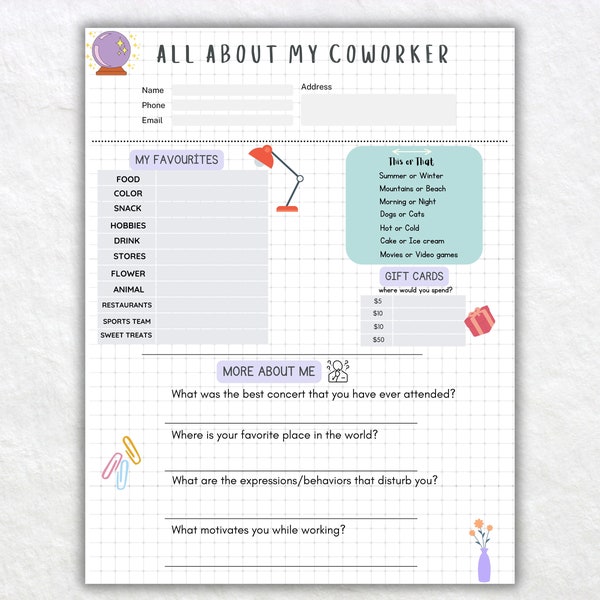 Team Building Get to Know Me Questionnaire Printable - Etsy