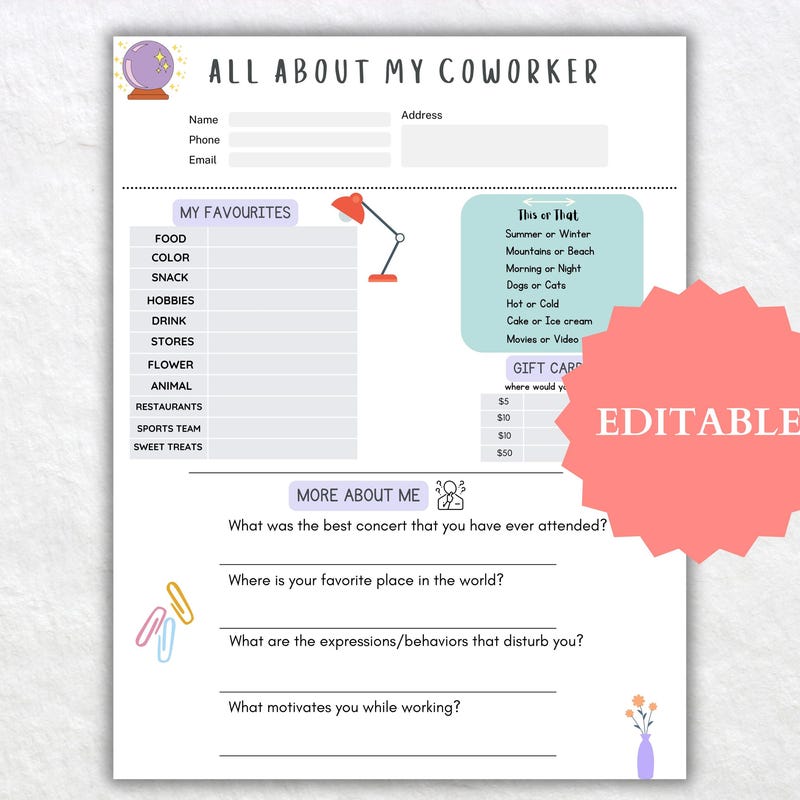 All About Me Employee Editable - Etsy