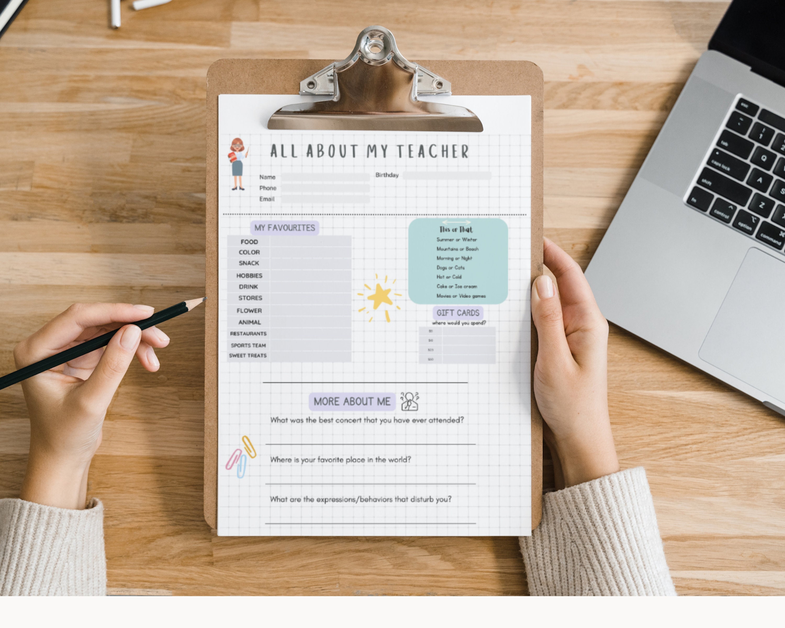 All About My Teacher, Teacher Survey , Teacher Favorite Things ...