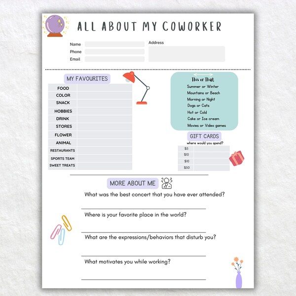 Team Building Get to Know Me Questionnaire Printable - Etsy
