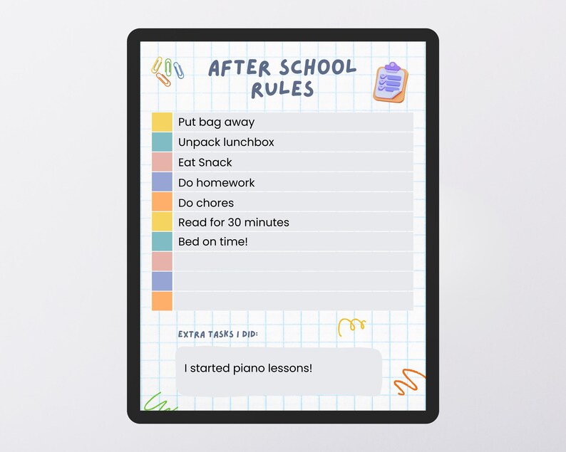 Editable After School Rules, Printable After School Checklist, After ...