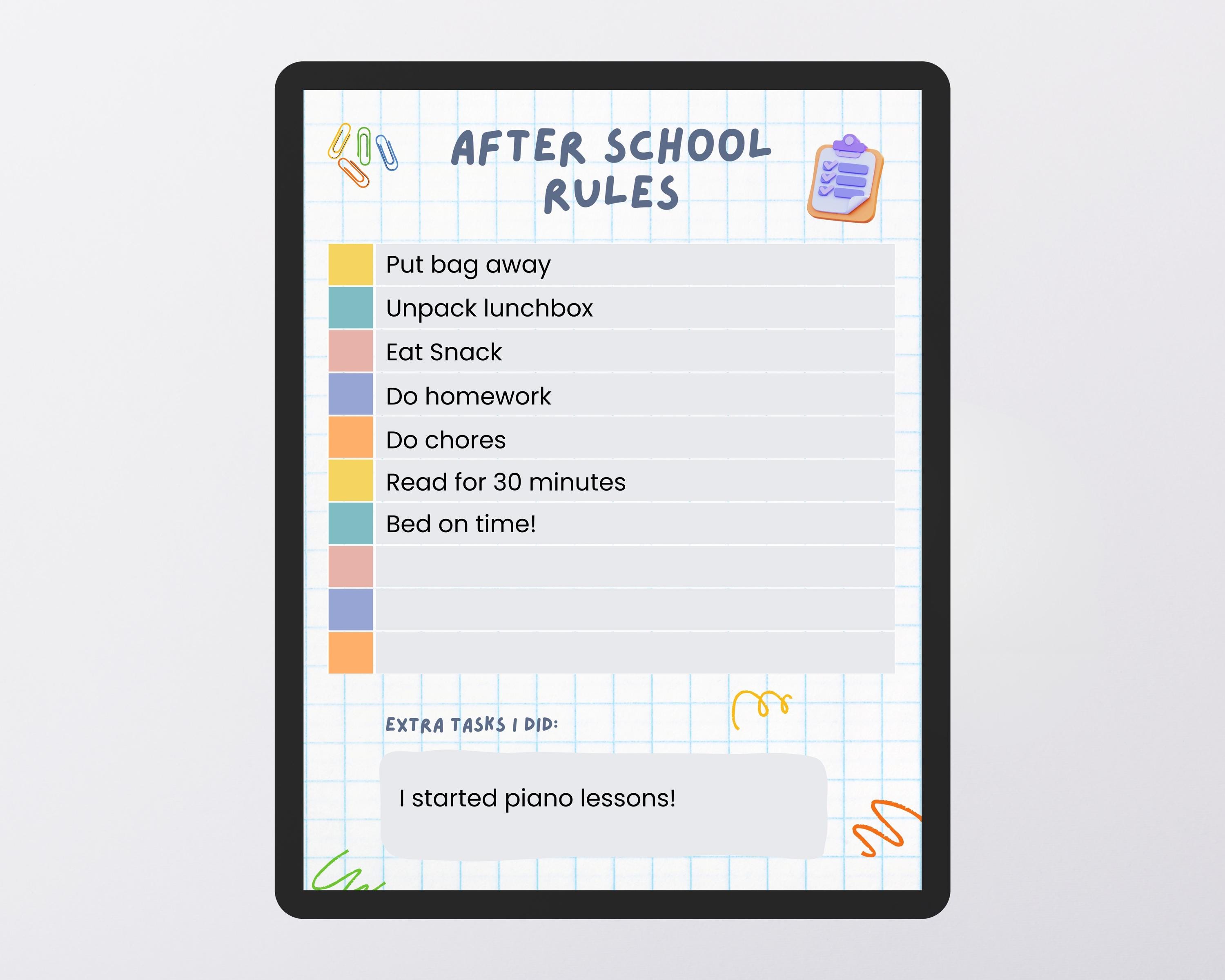 Editable After School Rules, Printable After School Checklist, After ...