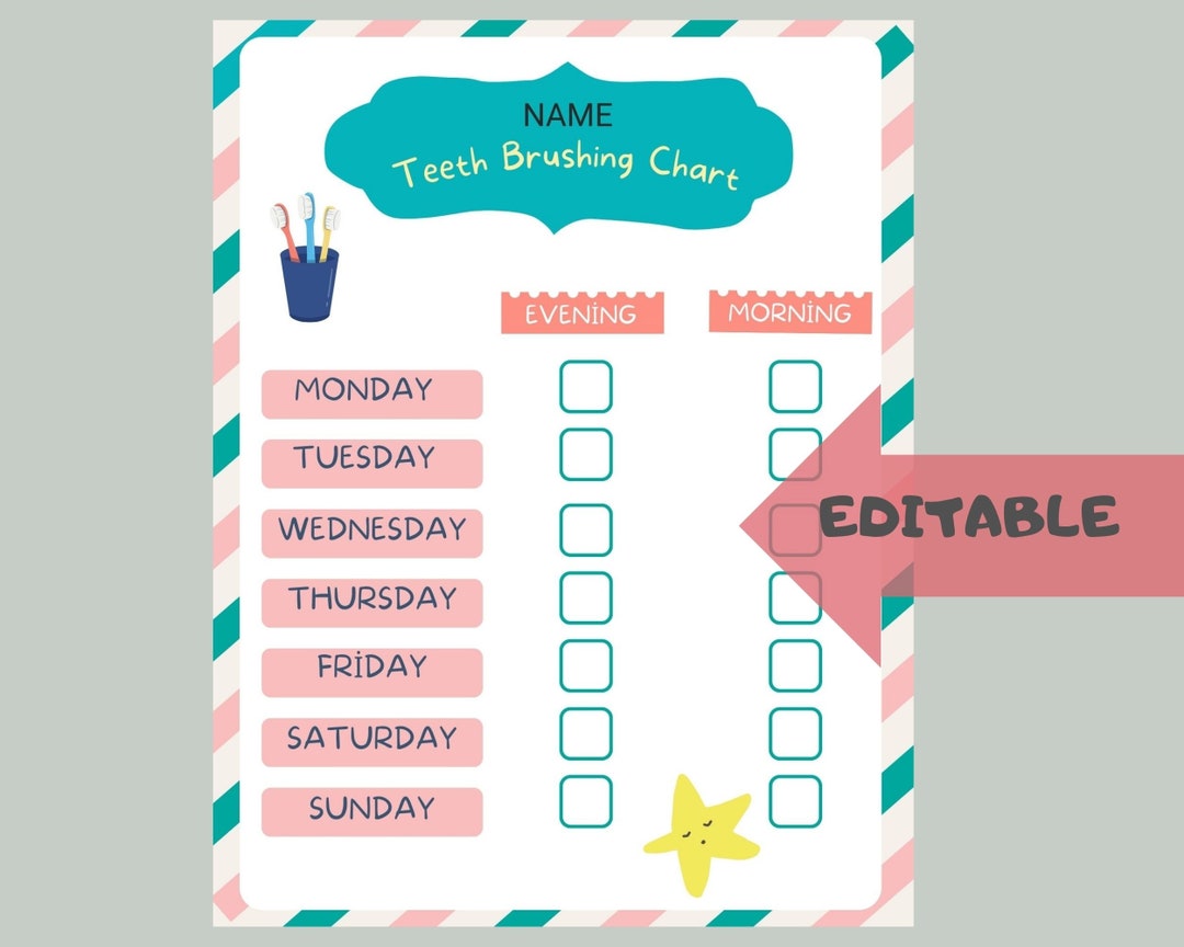 Brush Teeth Printable, Brush Teeth Chart, Toddler Brushing, Teeth ...