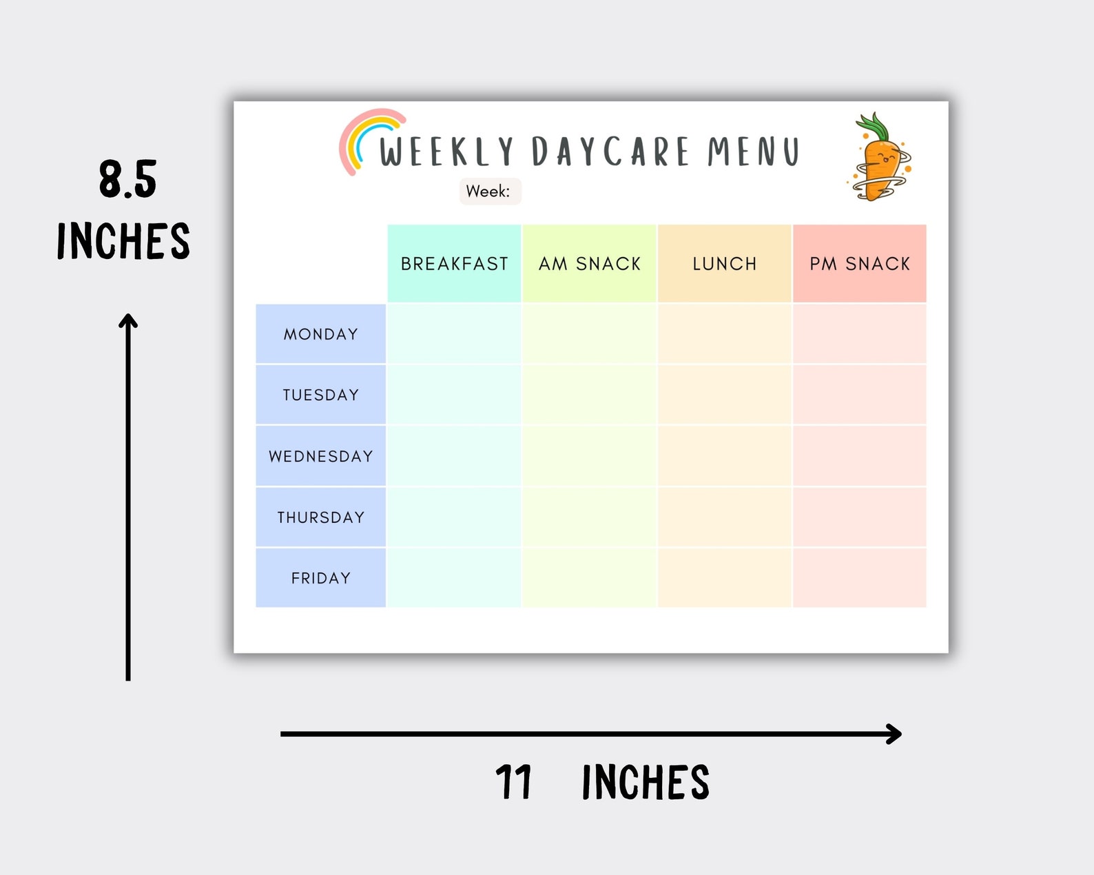 Weekly Daycare Menü Fillable Daycare Weekly Editable Daycare Menu ...