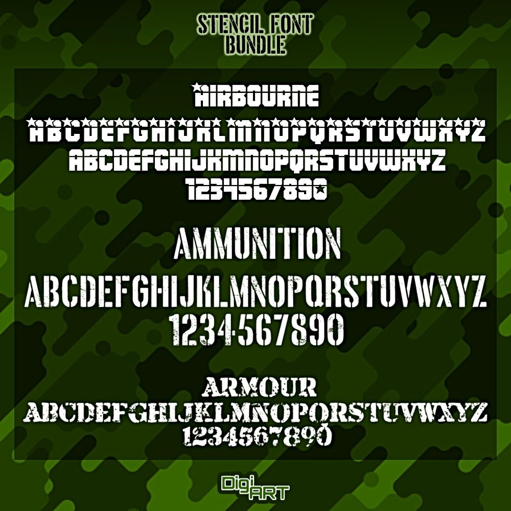 Military Stencil Font Bundle | Army Typography Pack | Cricut Canva ...
