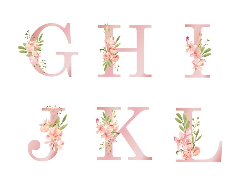 Floral Alphabet SVG Clipart, Letters Flowers Clipart, Wedding Clipart ...