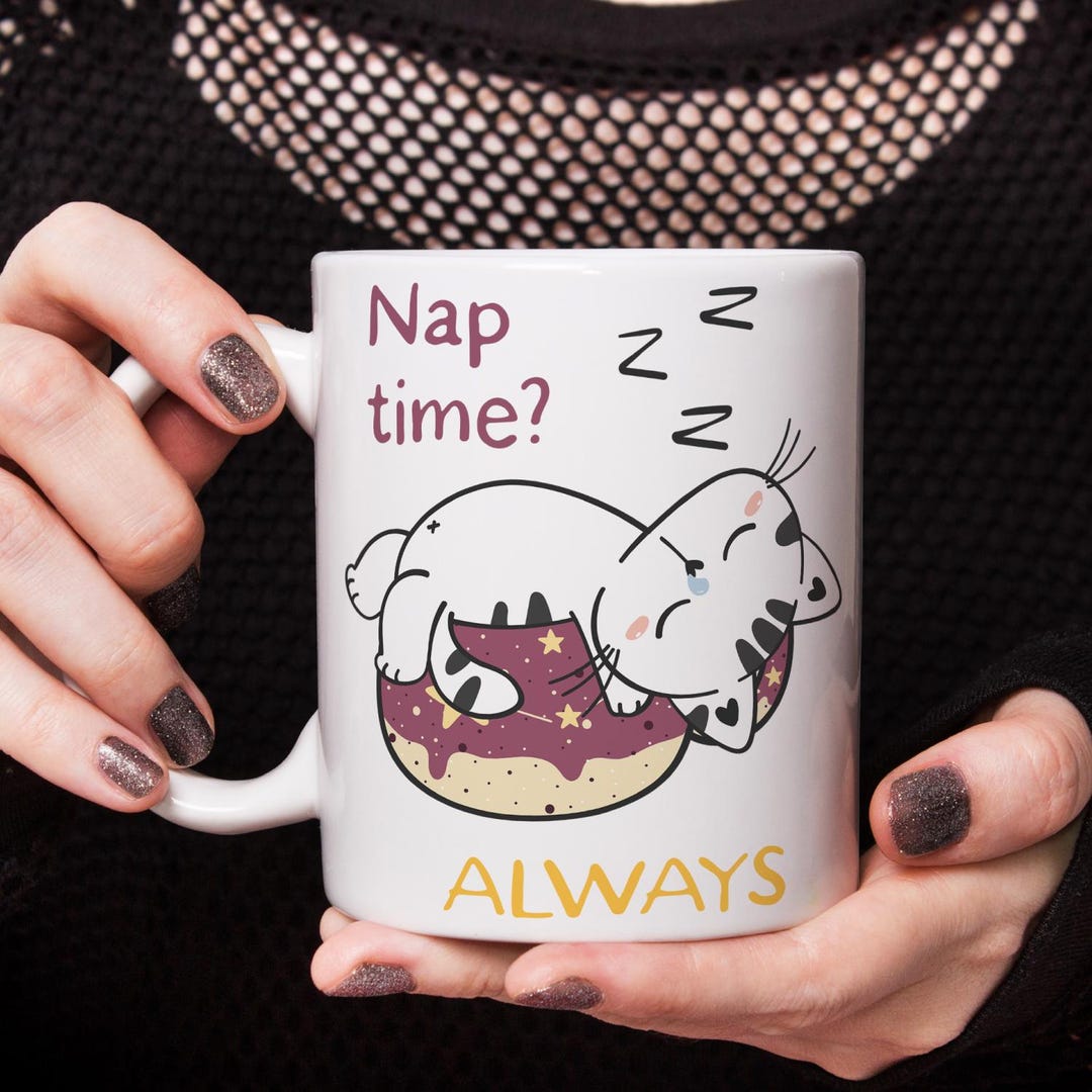 Funny Cat Ceramic Mug, Cute Sleeping Cat Coffee Cup, Kawaii Cat Lover ...