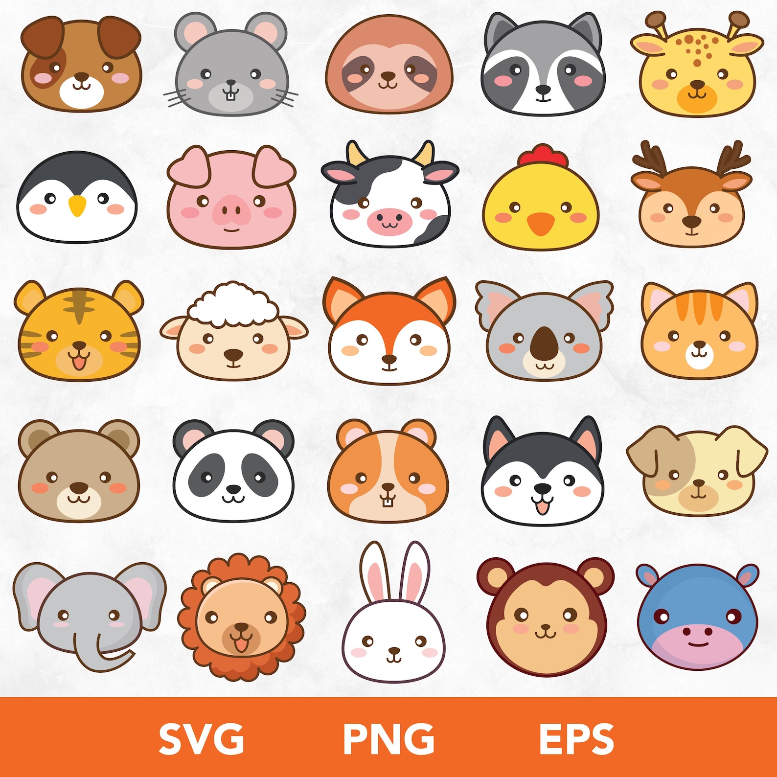 Kawaii Cute Animals PNG Bundle, Kawaii Animals Clipart, Cute Animals ...