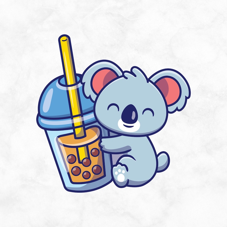 Kawaii Animals Drinking Boba Tea Clipart PNG Bundle, Cute Animal ...