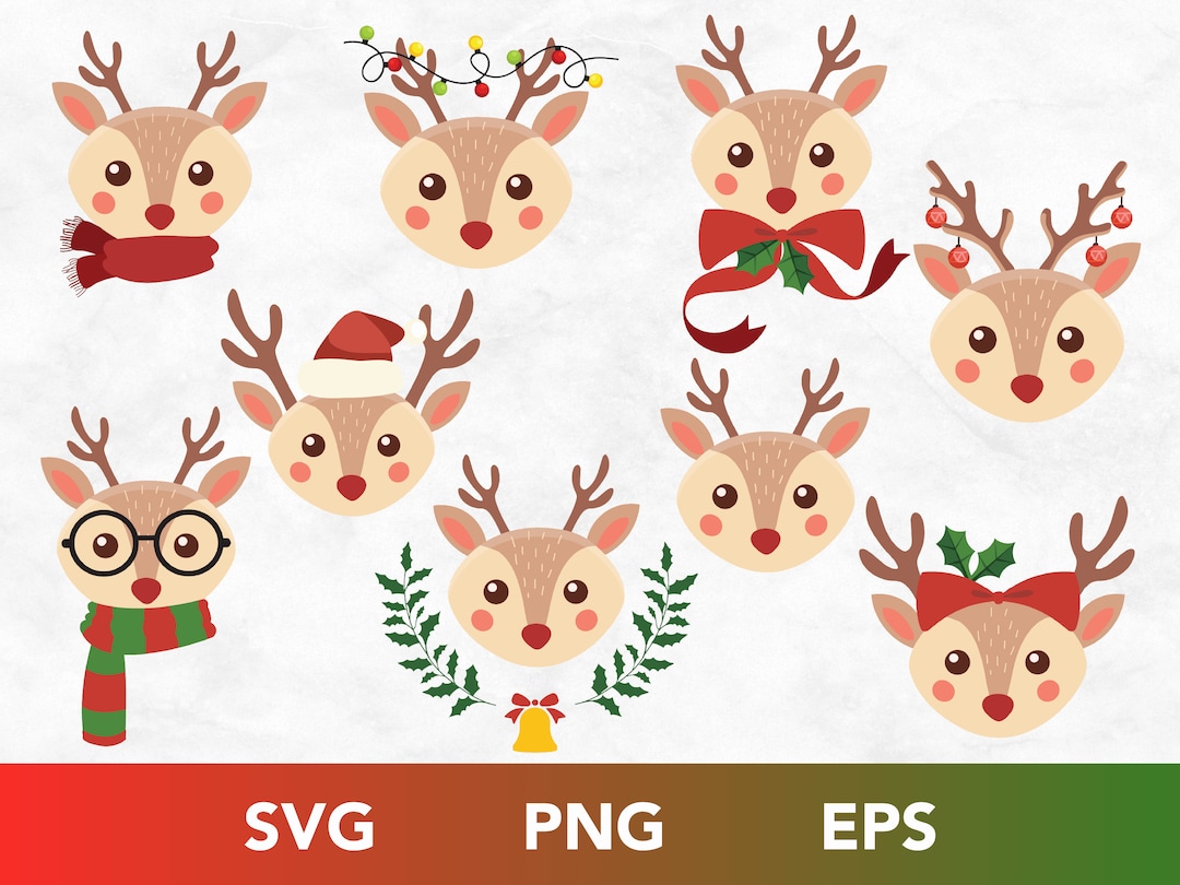 CHRISTMAS Reindeer Faces SVG BUNDLE, Reindeer Svg, Reindeer Png ...