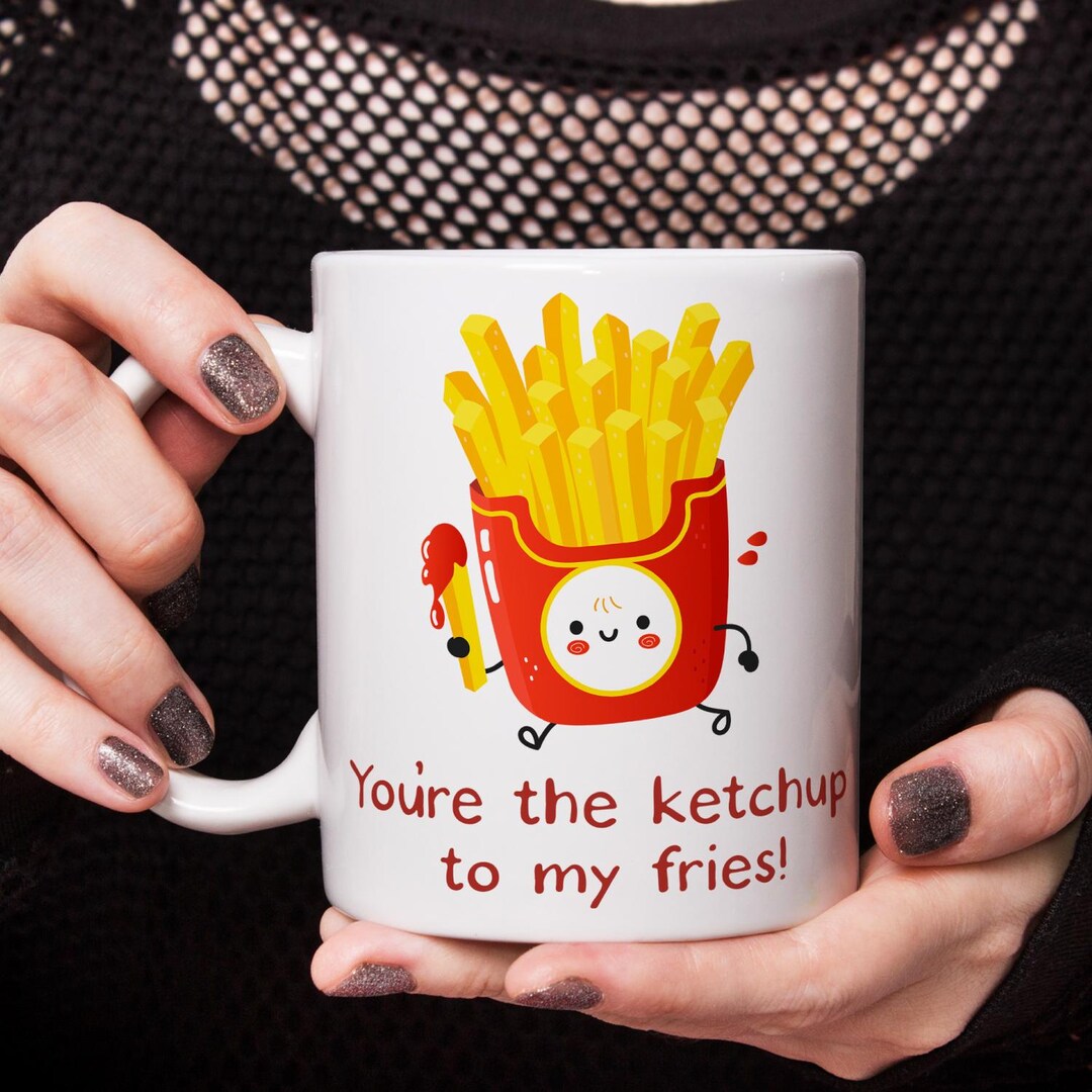 Funny Food Pun Mug, Cute Kawaii Fries and Ketchup Cup, Quirky Coffee ...