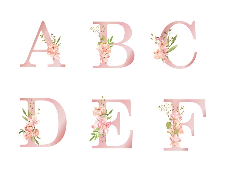 Floral Alphabet SVG Clipart, Letters Flowers Clipart, Wedding Clipart ...