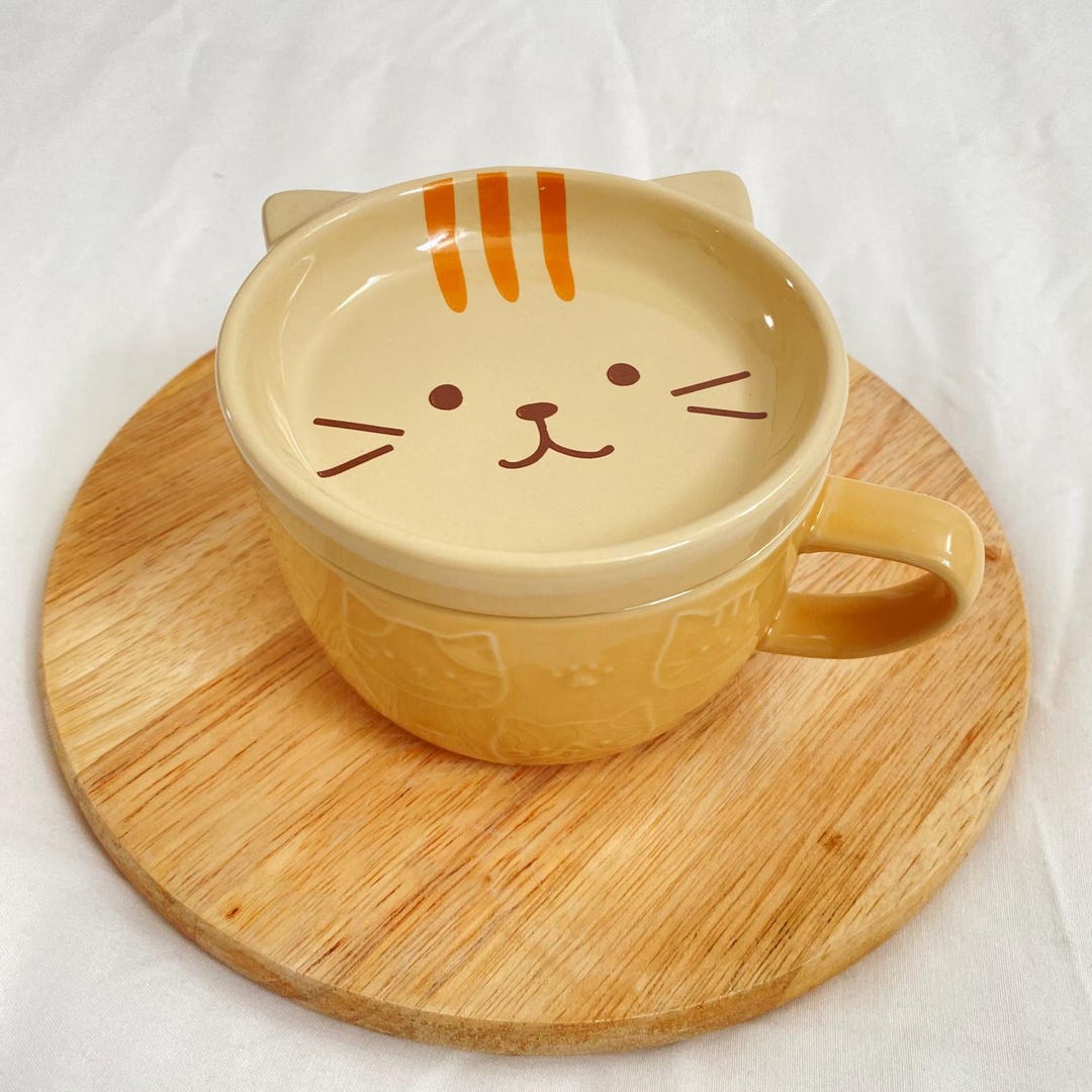 Cute Cat Mug With Lid, Kawaii Cat Ceramic Mug, Mug With Snack Lid ...