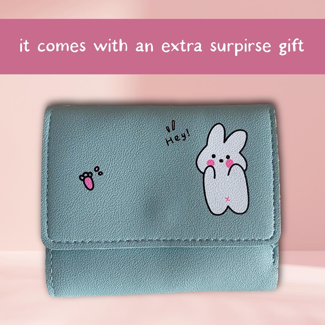 Blue Kawaii Bunny Wallet, Small Tri-fold Wallet for Women, PU Leather ...