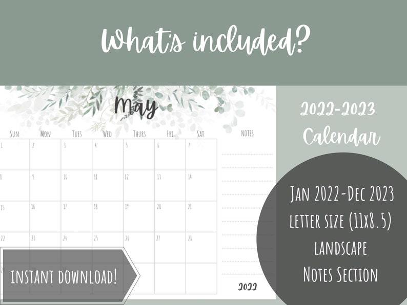 2022-2023 Monthly Calendar / Monthly Calendar / Printable - Etsy