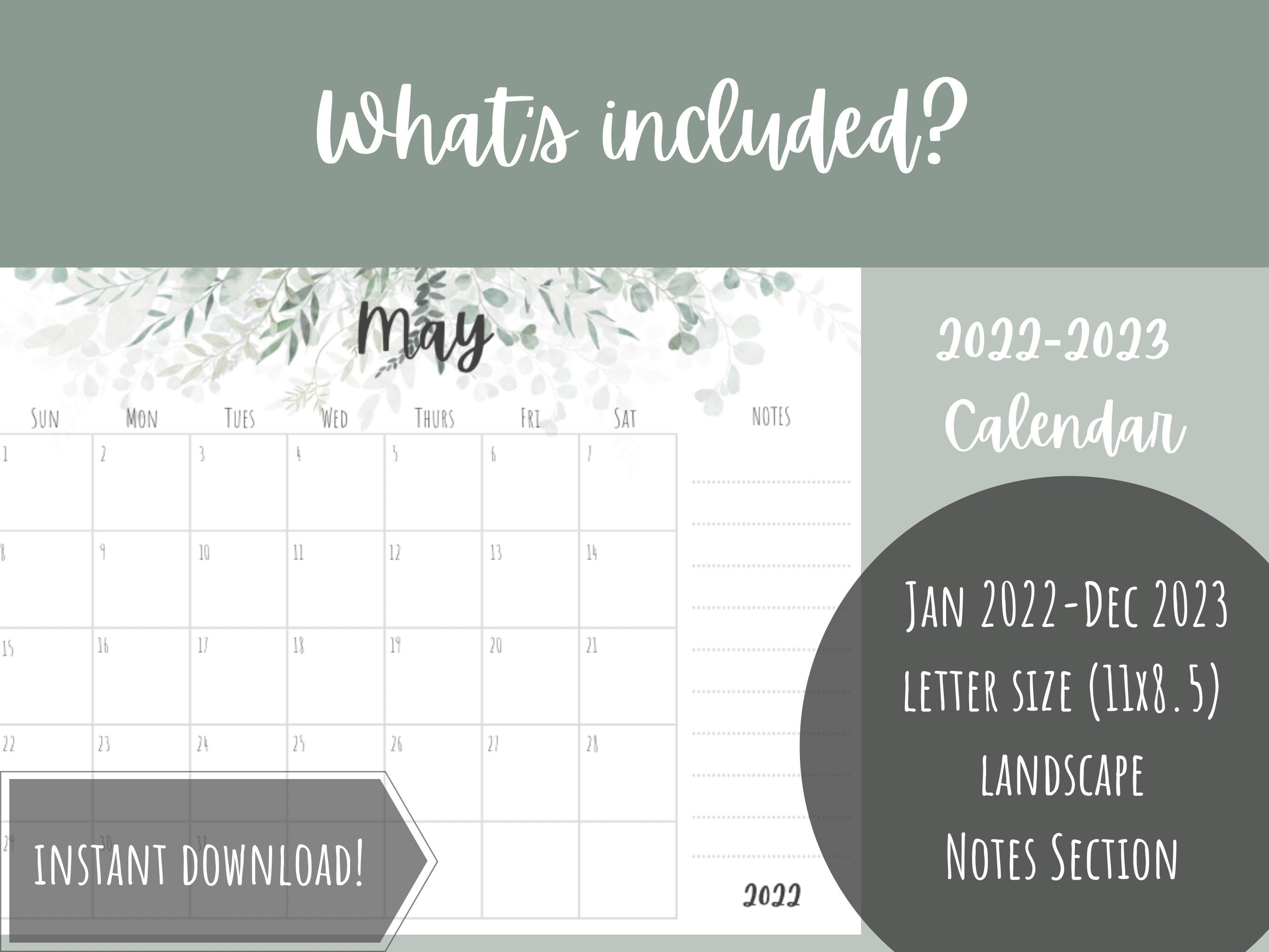 2022-2023 Monthly Calendar / Monthly Calendar / Printable - Etsy