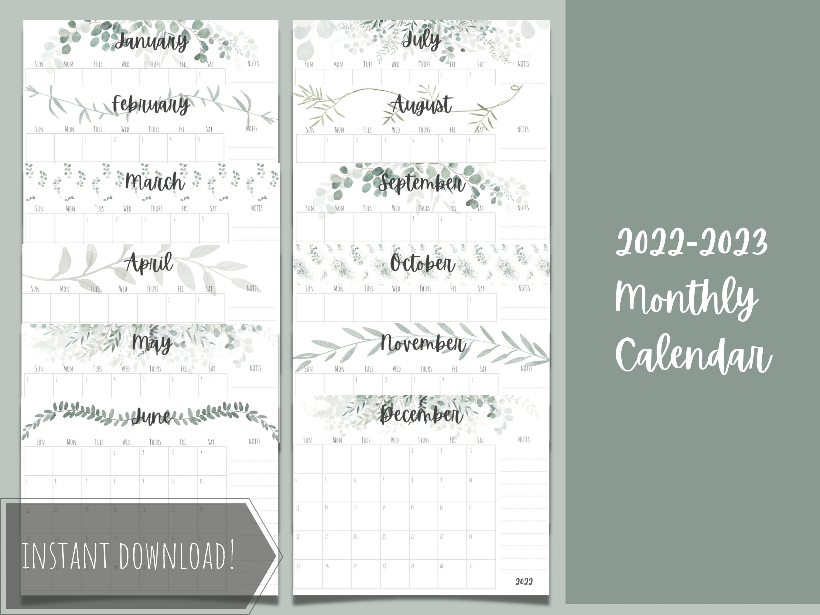 2022-2023 Monthly Calendar / Monthly Calendar / Printable - Etsy