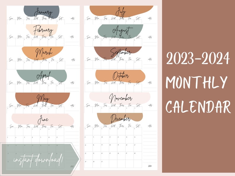 2023-2024 Monthly Calendar / Monthly Calendar / Printable Calendar ...