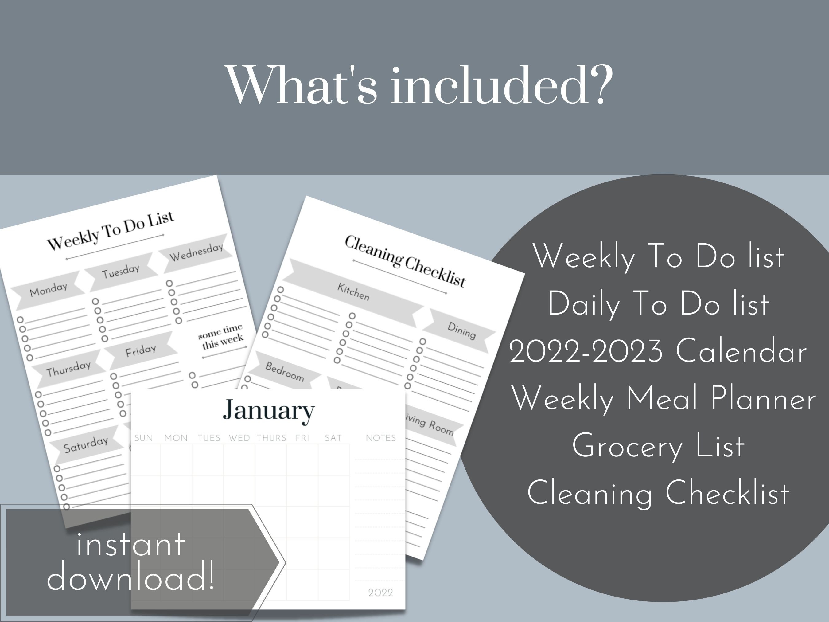 Planner Bundle / 2022-2023 Calendar / Cleaning Checklist / Meal Planner ...