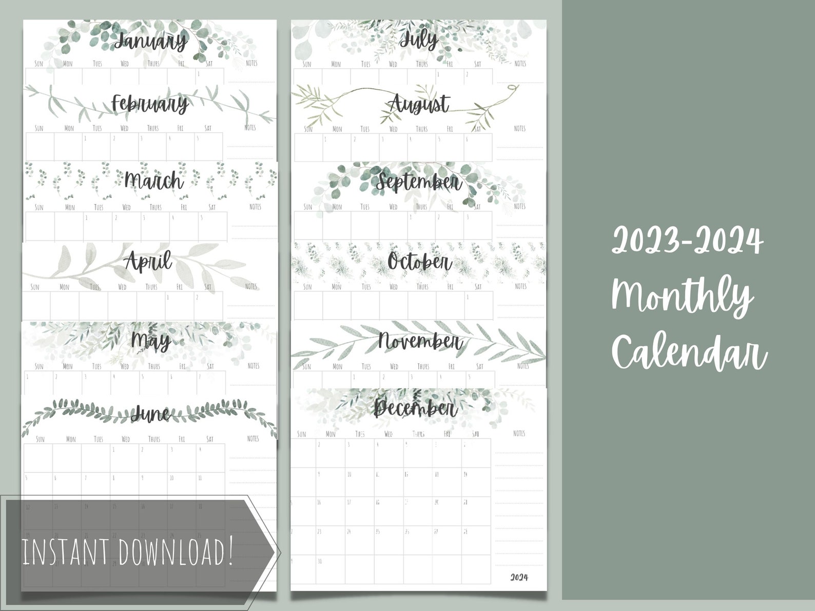 2023-2024 Monthly Calendar / Monthly Calendar / Printable Calendar ...