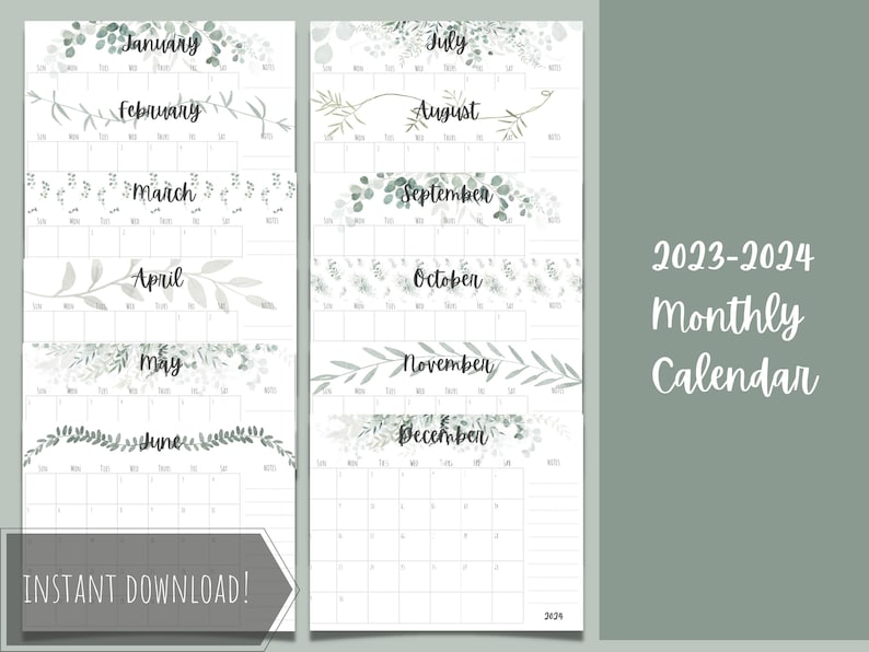 2023-2024 Monthly Calendar / Monthly Calendar / Printable Calendar ...