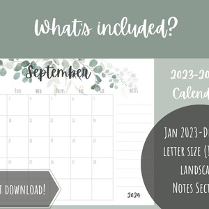 2023-2024 Monthly Calendar / Monthly Calendar / Printable Calendar ...