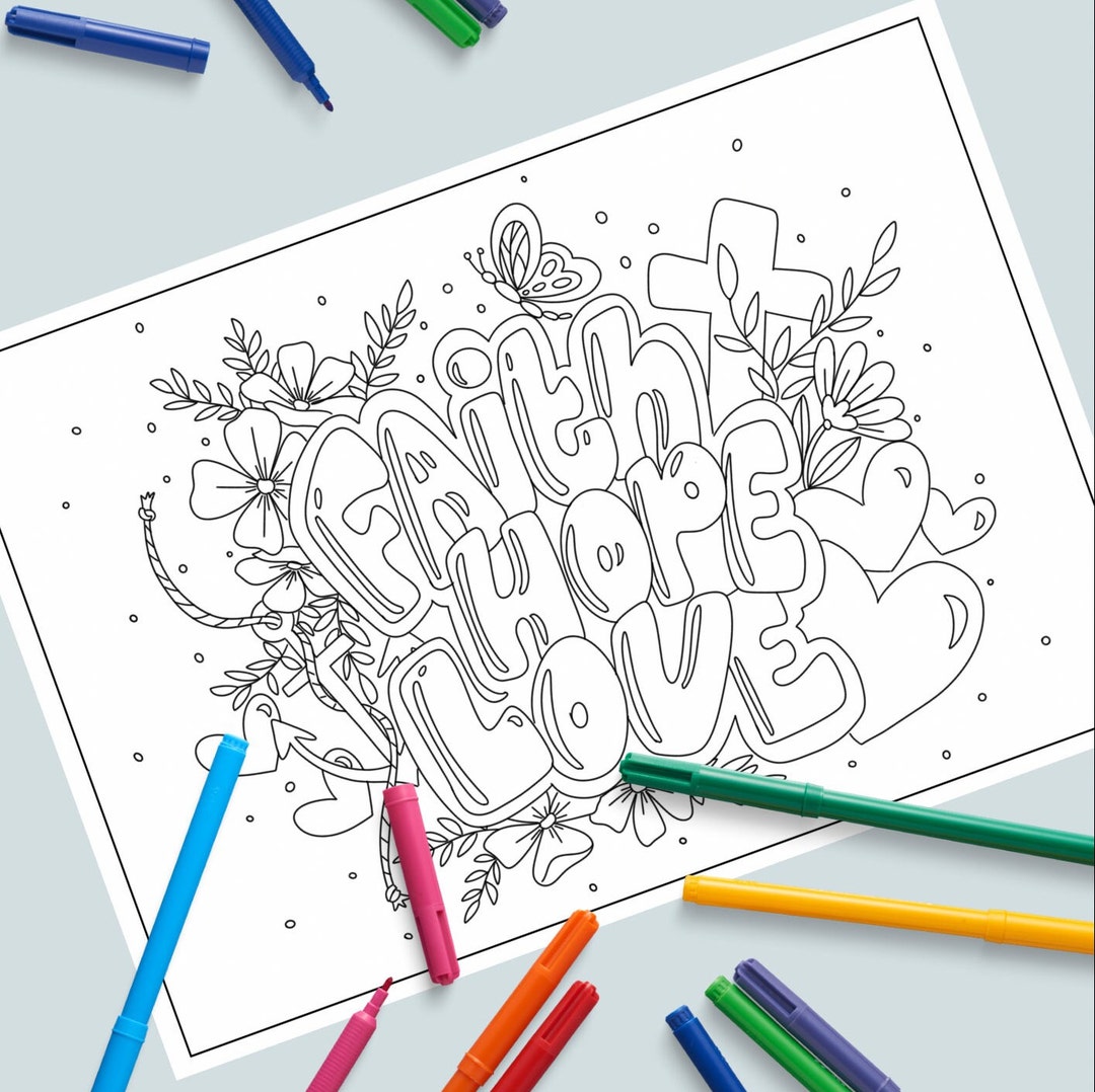 Coloring Page Faith, Hope, Love - Etsy
