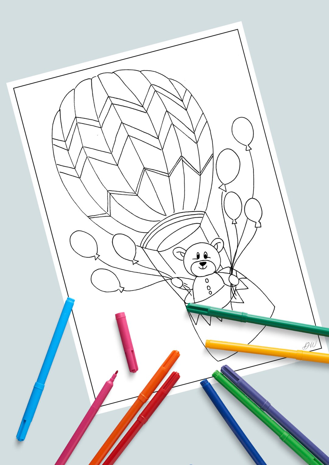 Coloring Page for Children, Birthday, Happy Birthday, Hot Air Balloon ...