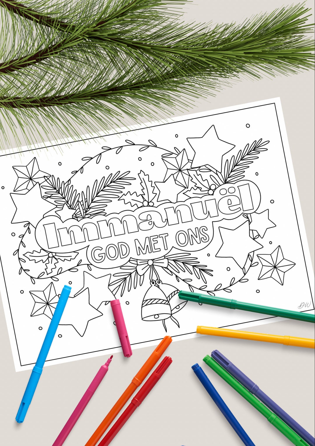 Christmas Coloring Page Immanuel God With Us - Etsy