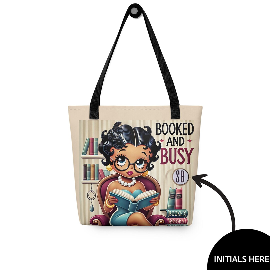 Booked and Busy Black Betty Boop Tote Bag Personalized Gift for Book ...