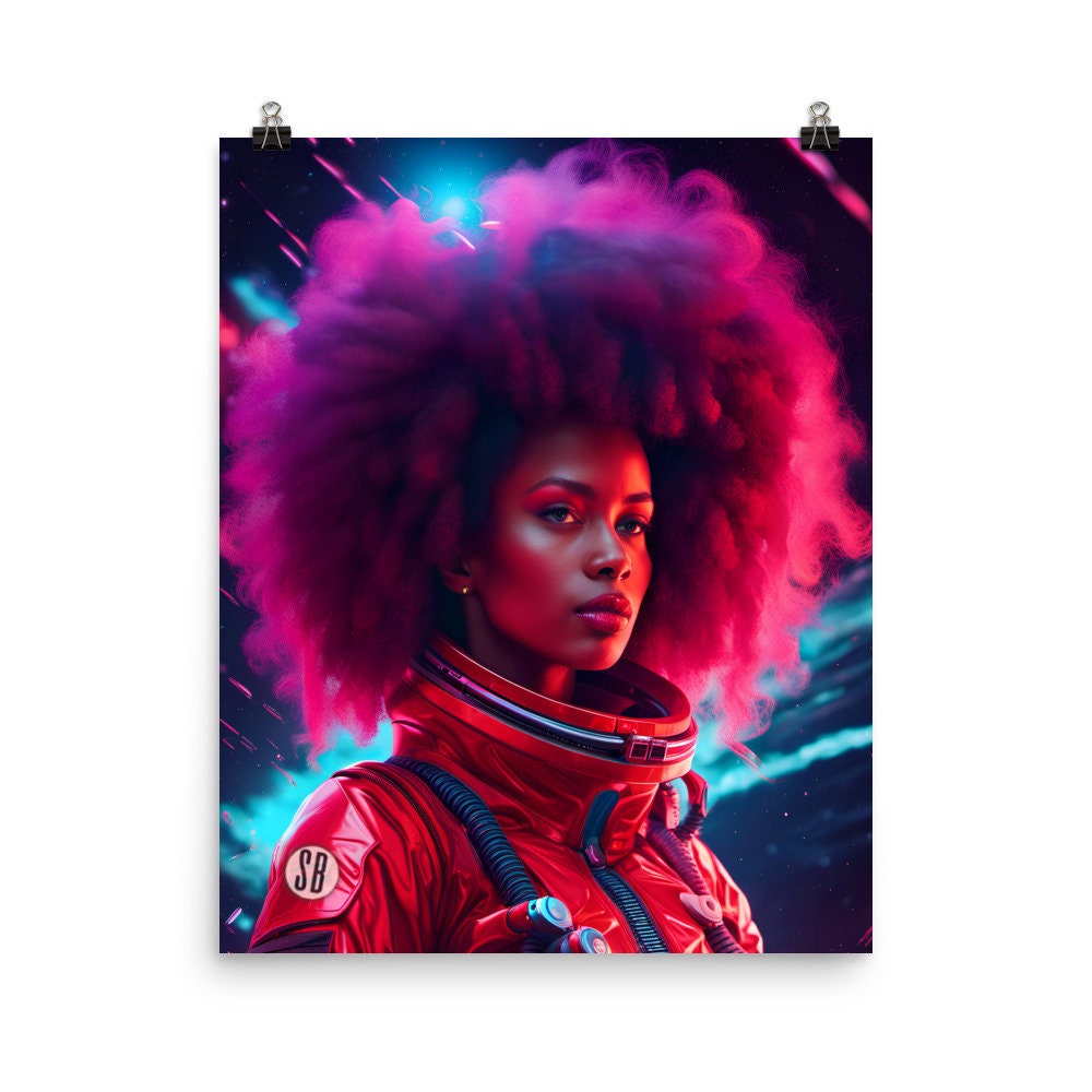 Queen Cadet Space Woman Art Work Poster | Black Queen With Afro Wall ...