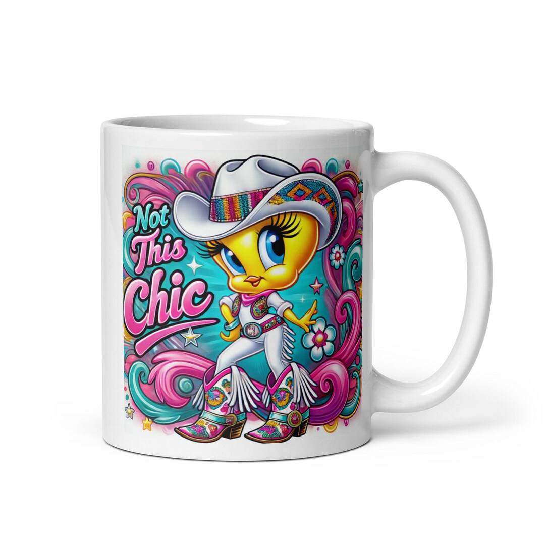 Colorful Cowgirl Tweety Bird Inspired Character White Glossy Mug ...