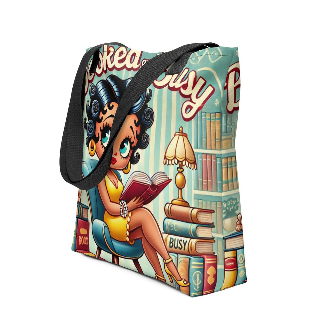 Booked and Busy Blue and Yellow Tote Bag | Fun Gift for Reader | Black ...