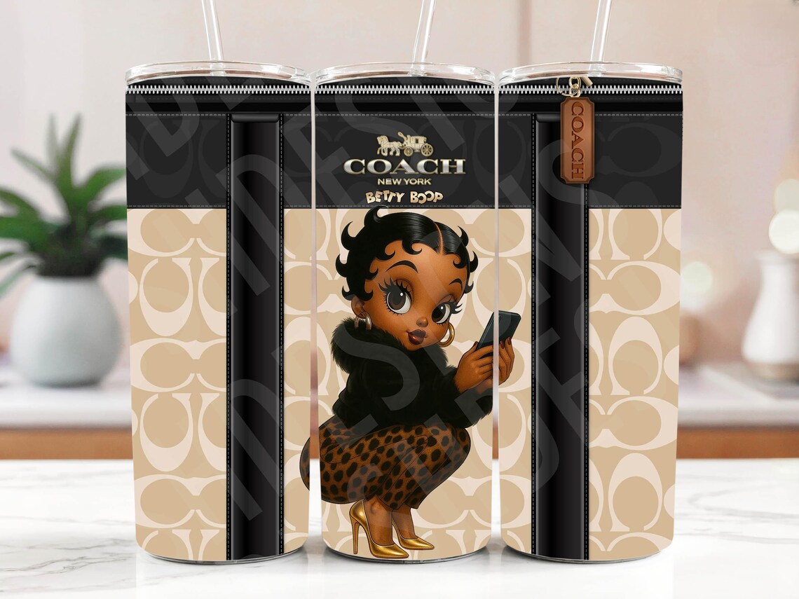 Stylish Black Betty Boop Baddie With Phone Purse Tumbler Wrap PNG High ...