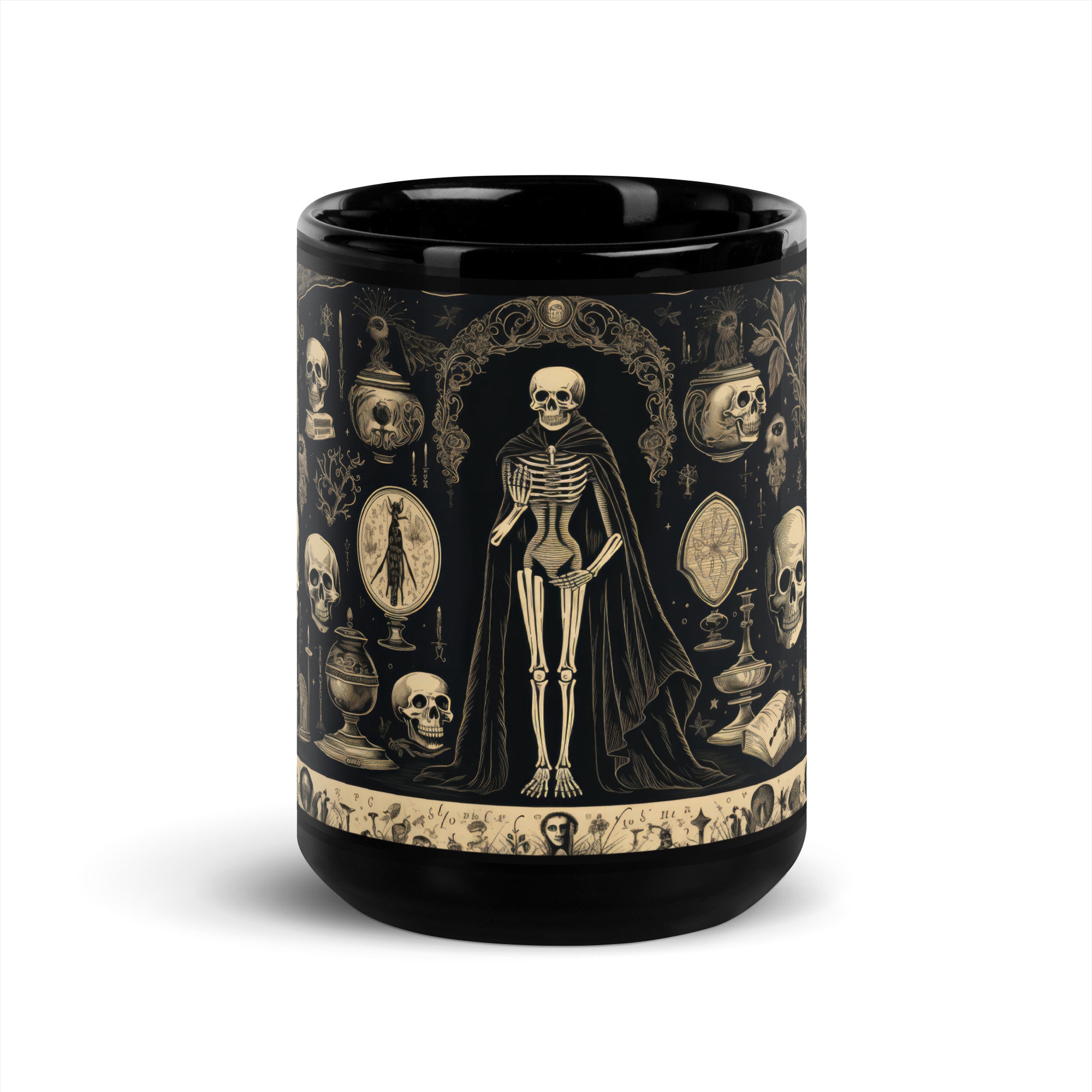 Black Glossy Skeleton Coffee Mug 15 Oz Large Coffee Spooky Mug Black ...