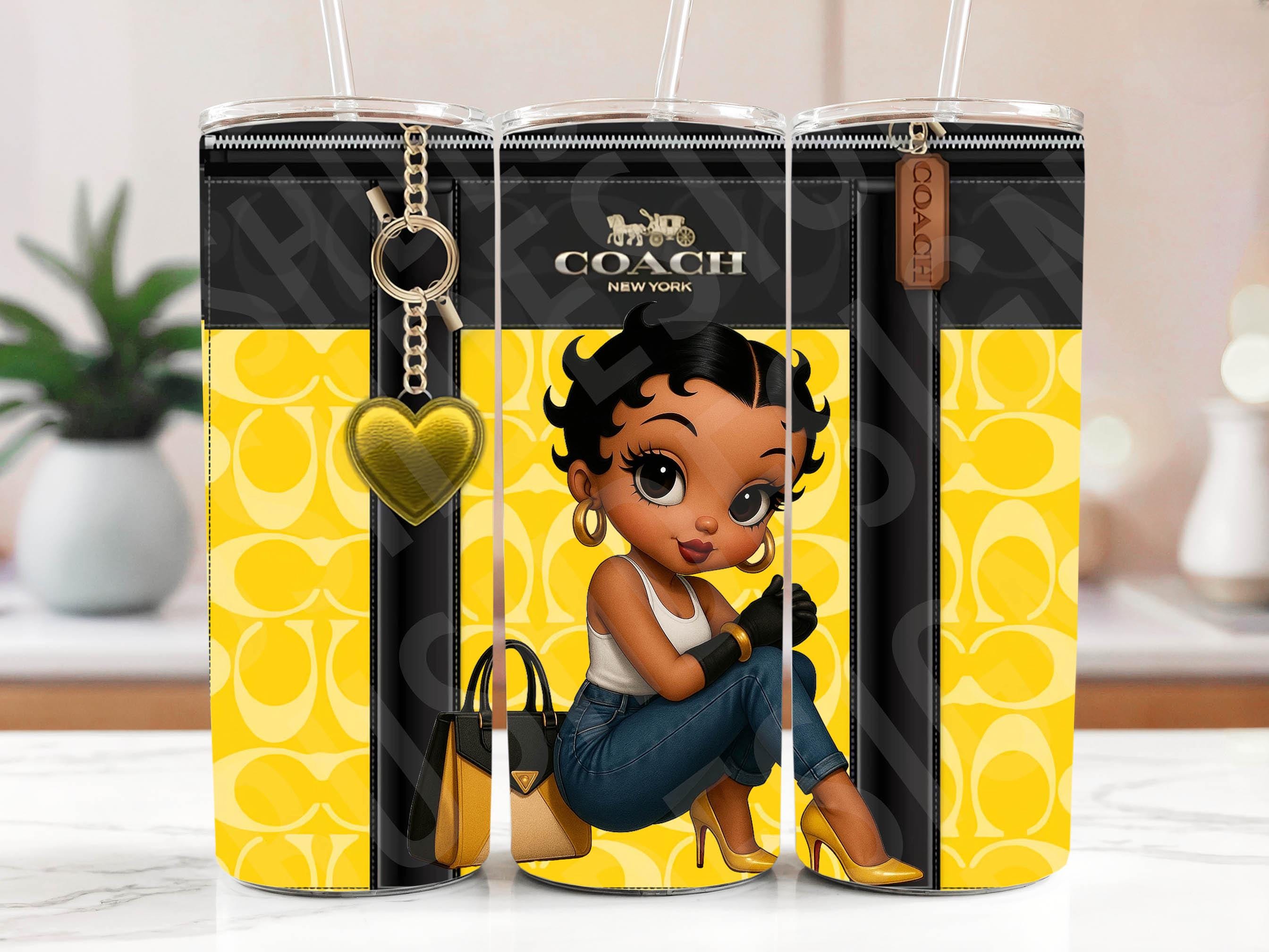 Yellow Short Hair Betty Boop Coach Tumbler Wrap PNG High Resolution ...