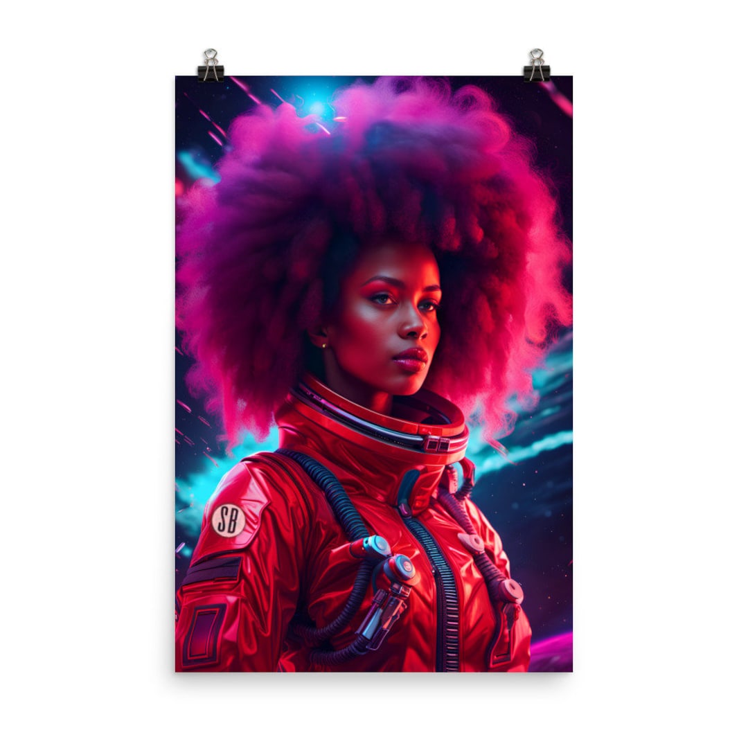 Queen Cadet Space Woman Art Work Poster | Black Queen With Afro Wall ...