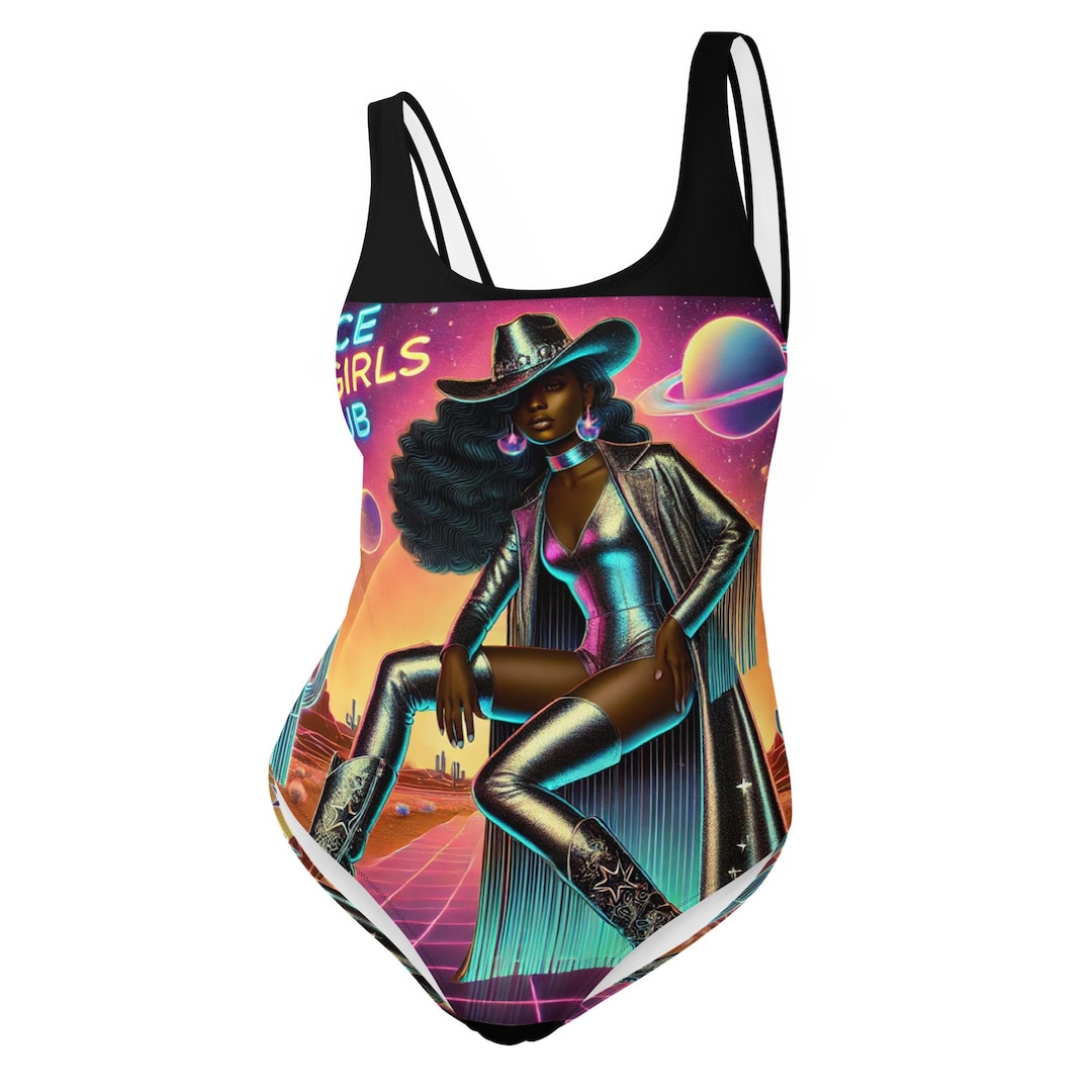 Beautiful Melanin Space Cowgirl Silver on a One-piece Swimsuit | Unique ...