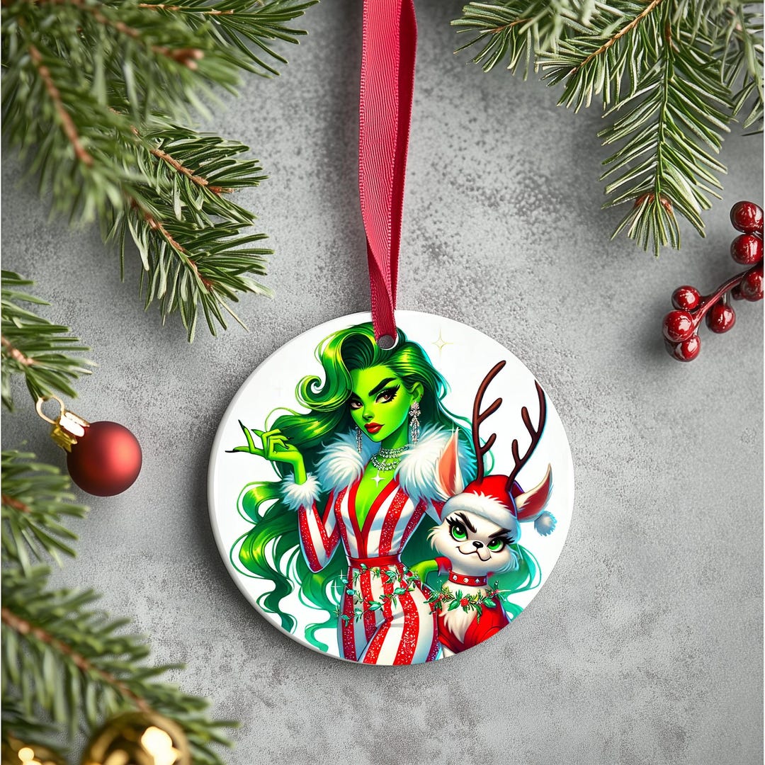 Sassy Lady Grinch Christmas Ornaments | Custom Design Ornaments ...