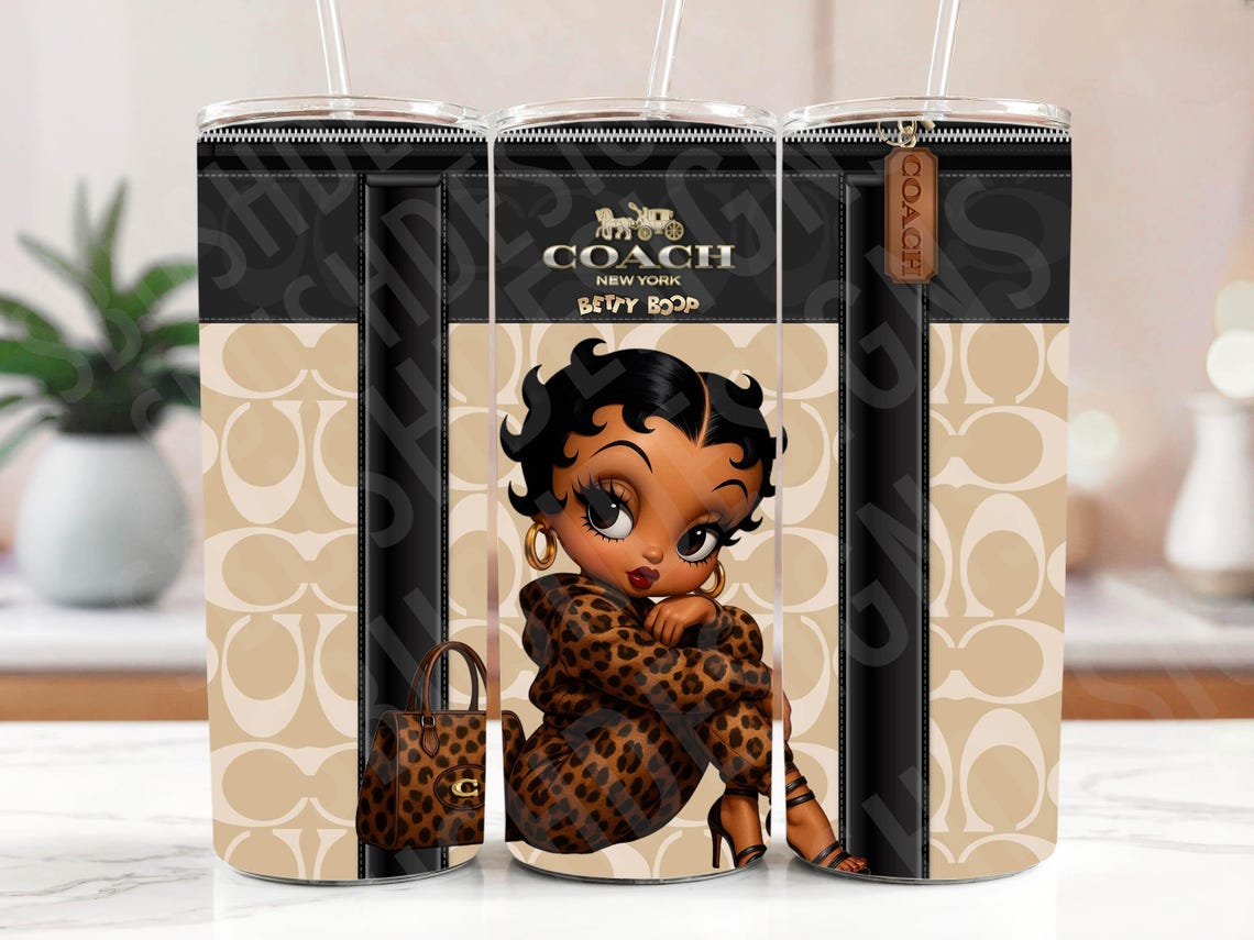 Stylish Black Betty Boop Black and Brown Coach Tumbler Wrap PNG High ...