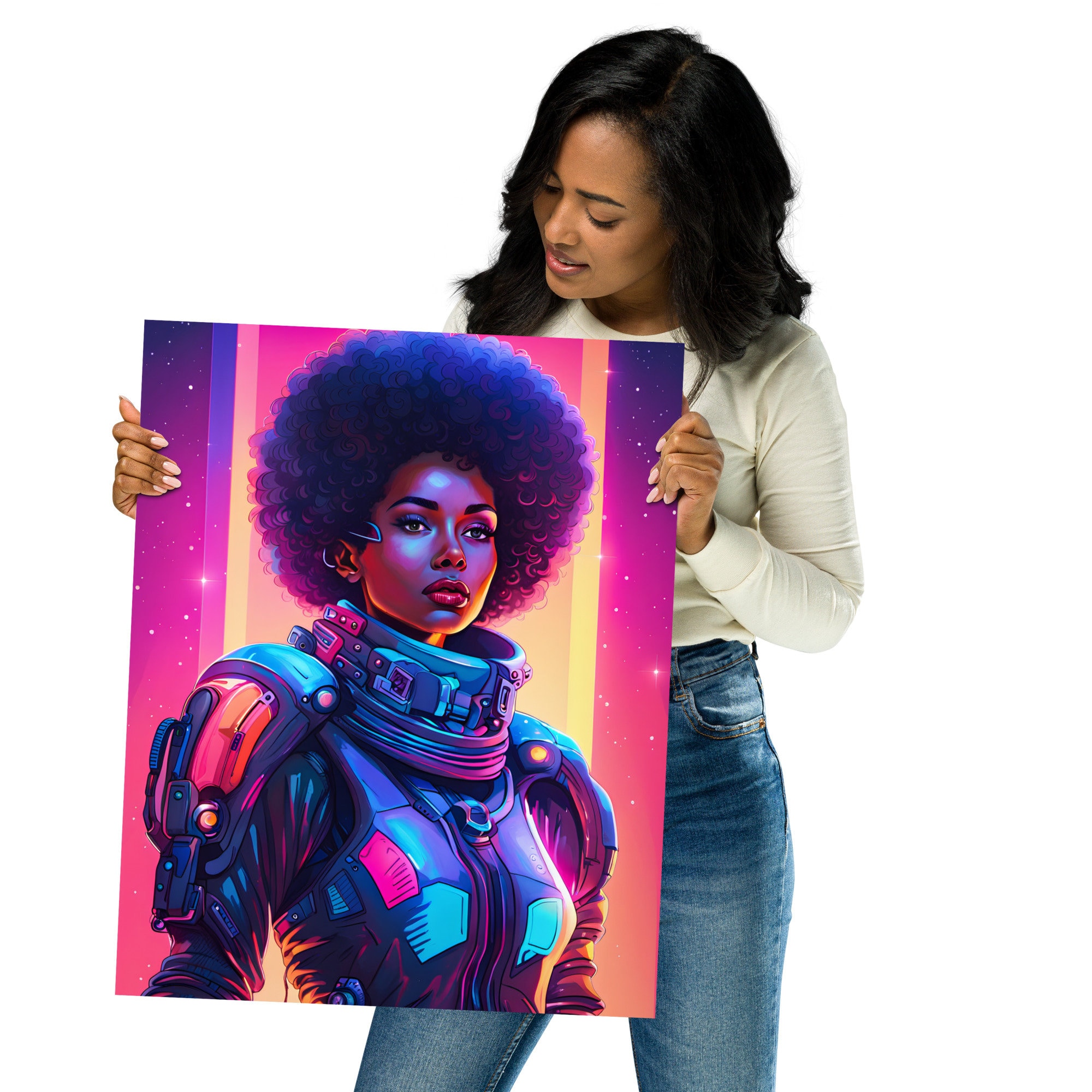 Galactic Goddess Art Work Poster Black Queen With Afro Wall Art Unique ...