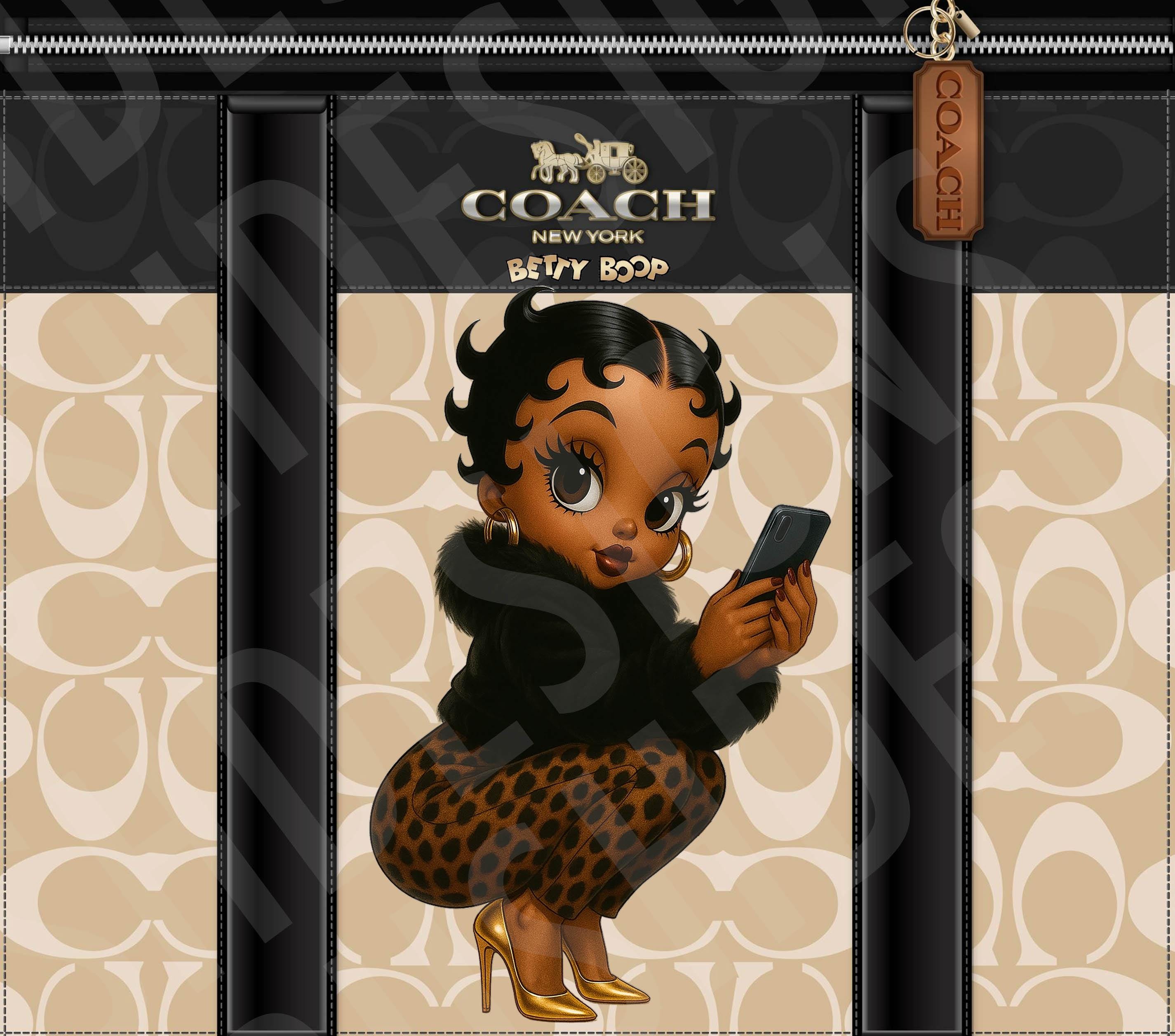 Stylish Black Betty Boop Baddie With Phone Purse Tumbler Wrap PNG High ...