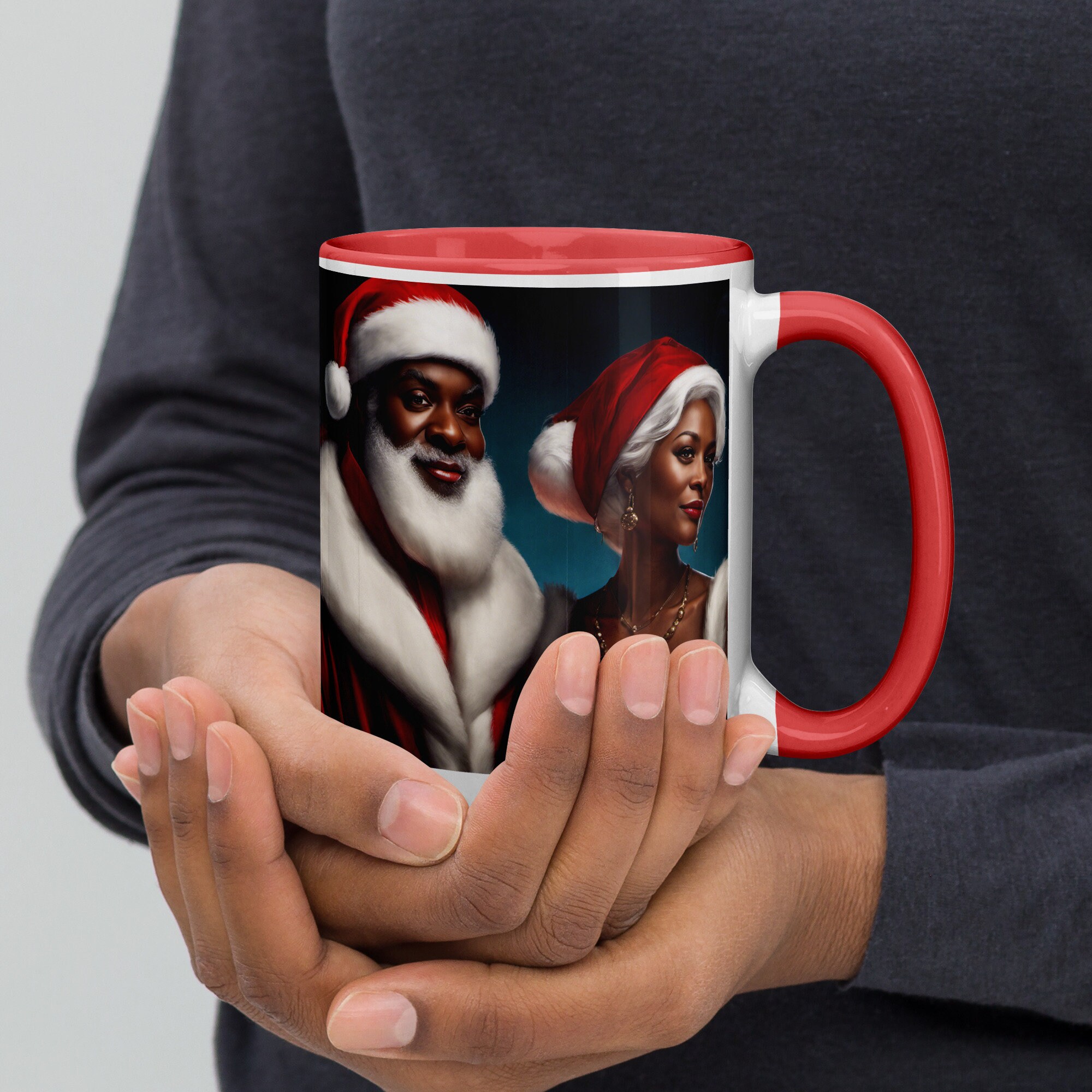 Black Santa Claus and Mrs. Claus Mug With Red Color Inside - Etsy