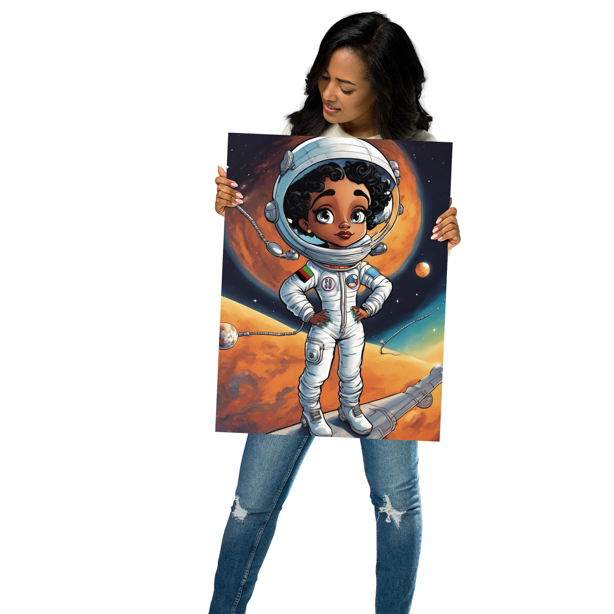 Cutsie Black Girl Astronaut Poster Space Age Illustration Black Woman ...