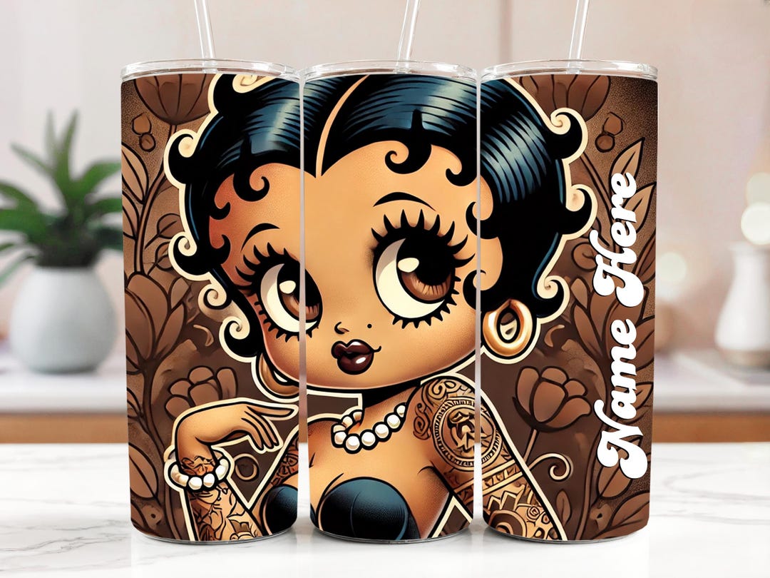 Vintage Earth Tone Black Betty Boop Personalized 20 Oz Tumbler | Black ...