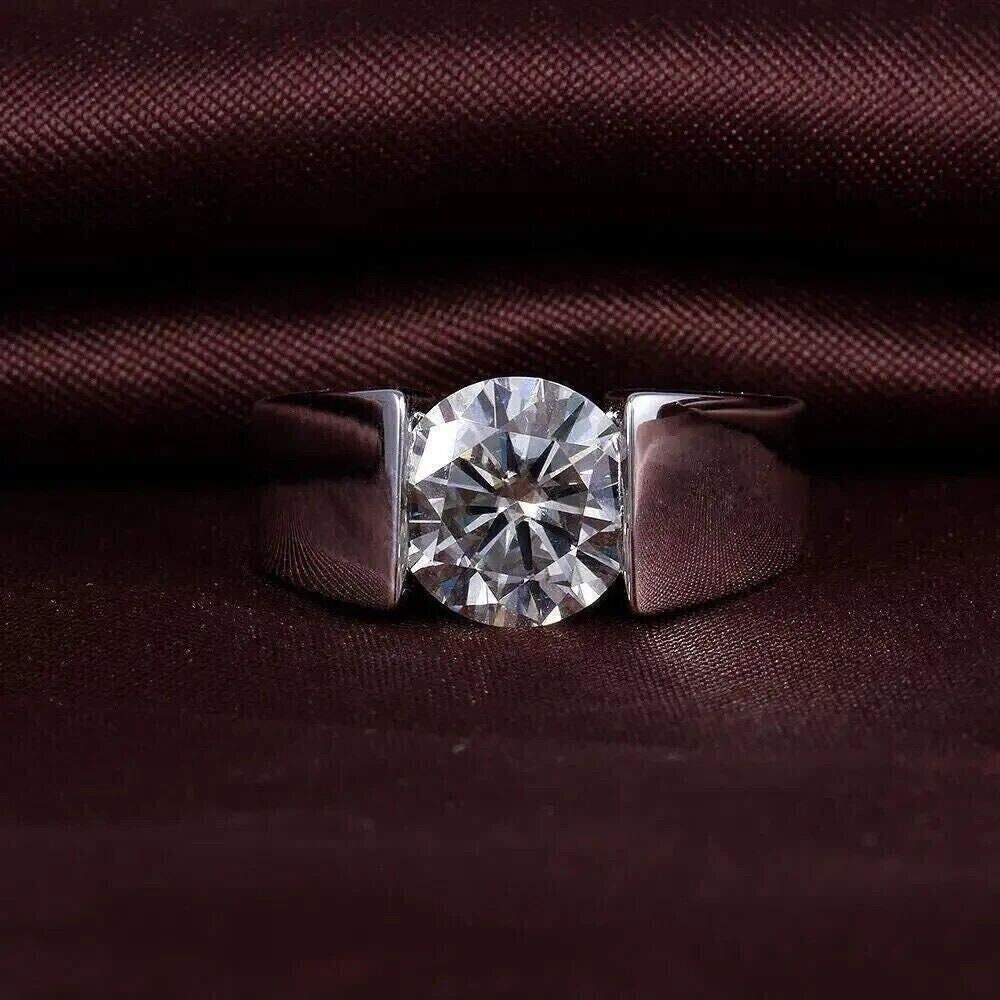 Solitaire Men's Ring, Bezel Set Men's Ring, 14K White Gold Ring, 2.3ct ...