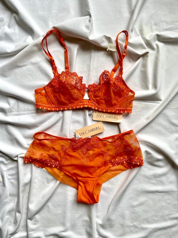 Vintage Lise Charmel lingerie set gothic orange lace … - Gem