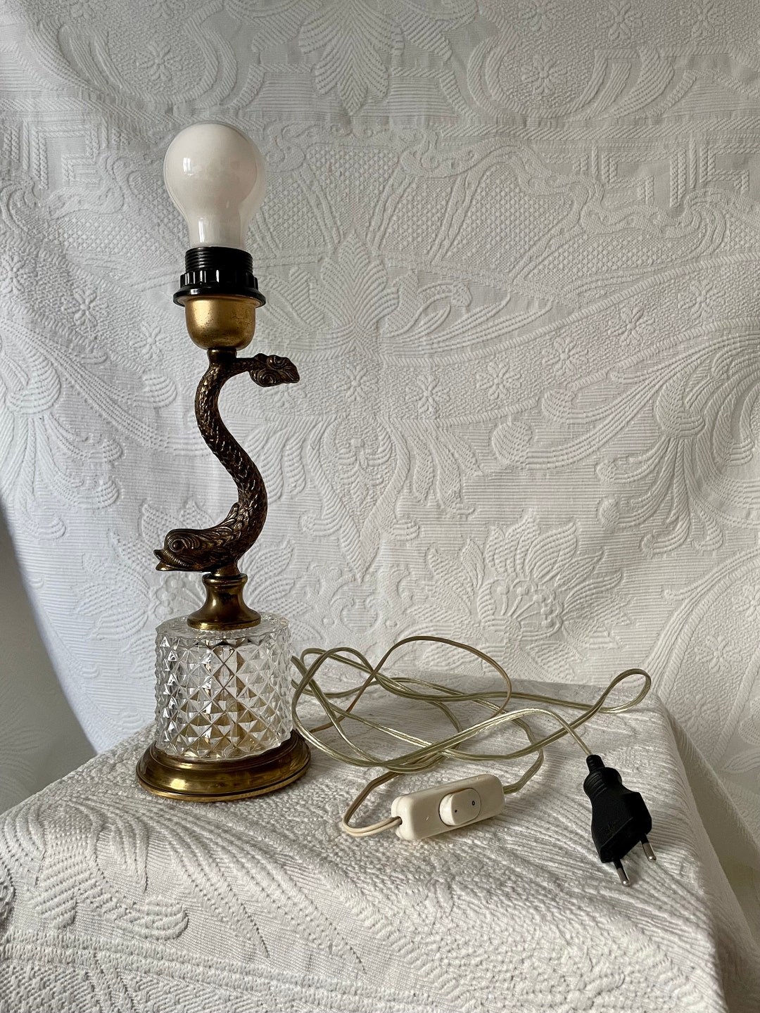 Antique Lamp Crystal Lamp Brass Fish Vintage Houseware Seaside Home ...