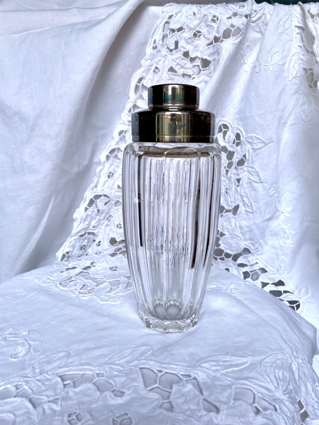 Vintage Crystal Shaker Mid Century Glassware Crystal Art Deco Cocktail ...