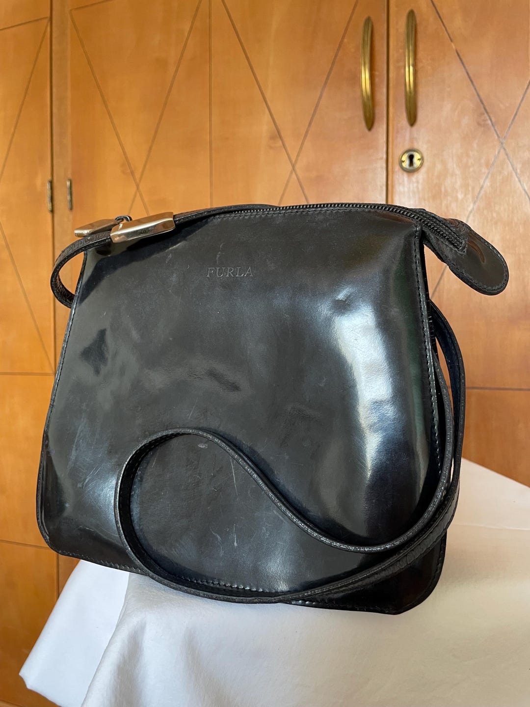 Vintage FURLA Bag Lacquer Leather Shoulder Bag FURLA Mouse Clutch ...